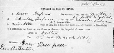 Charles Dupree, Civil War, Whitfield County GA